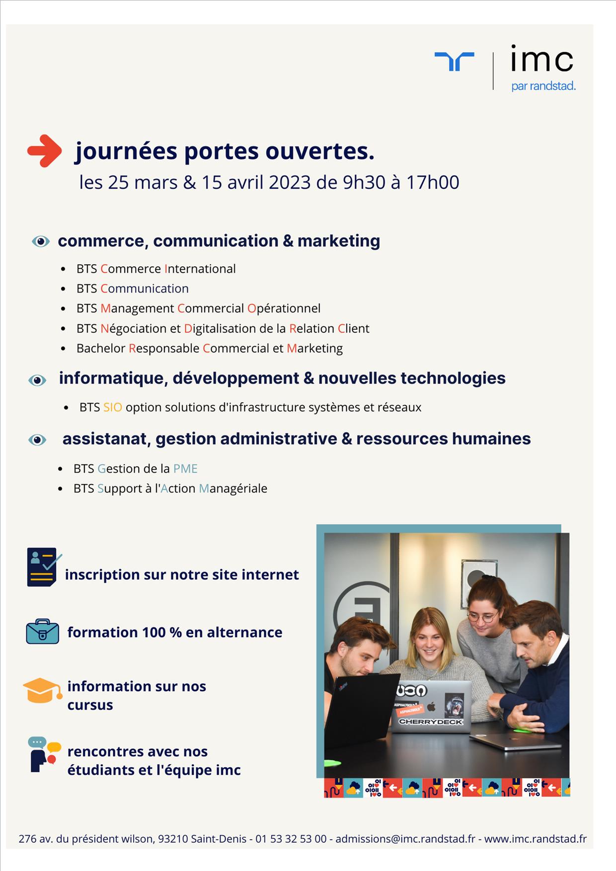 APPRENTISSAGE : JOURNEES PORTES OUVERTES CFA IMC RANDSTAD A SAINT-DENIS ...
